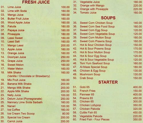 Al Maas Menu, Menu for Al Maas, Modara, Colombo 15, Colombo - Zomato ...