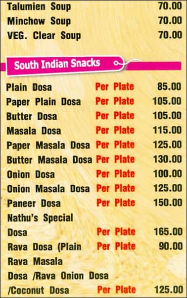 Menu at Nathu's Sweets, New Delhi, K-20
