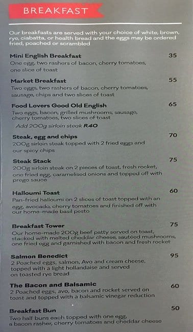 Menu au The Loft restaurant, Midrand