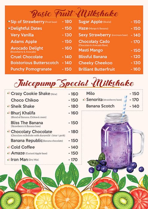 Menu at Juice Pump, Chennai, 111