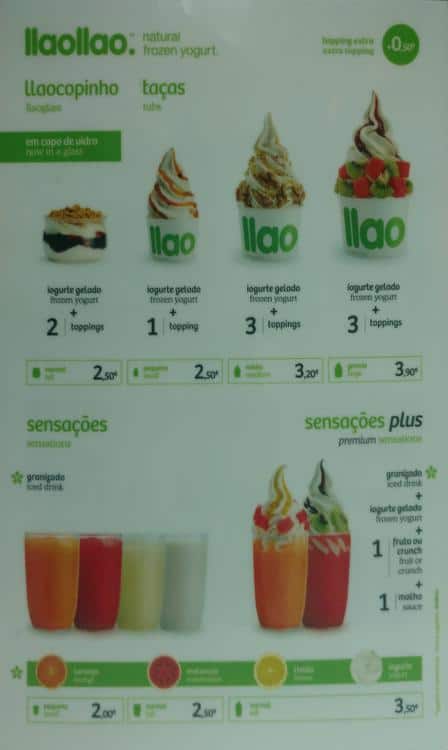 Menu at Llao Llao, Sintra