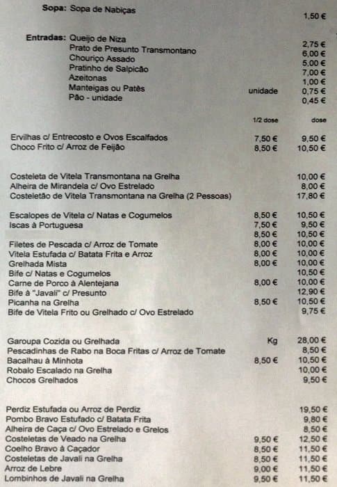 O Javali Menu, Menu de O Javali, Mina, Lisboa - Zomato Portugal