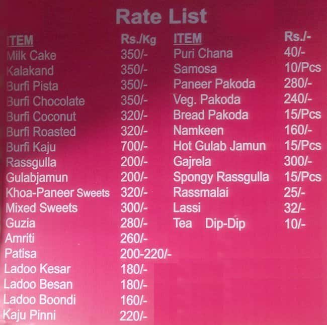 Punjab Sweets Menu, Menu for Punjab Sweets, Sector 14, Chandigarh - Zomato