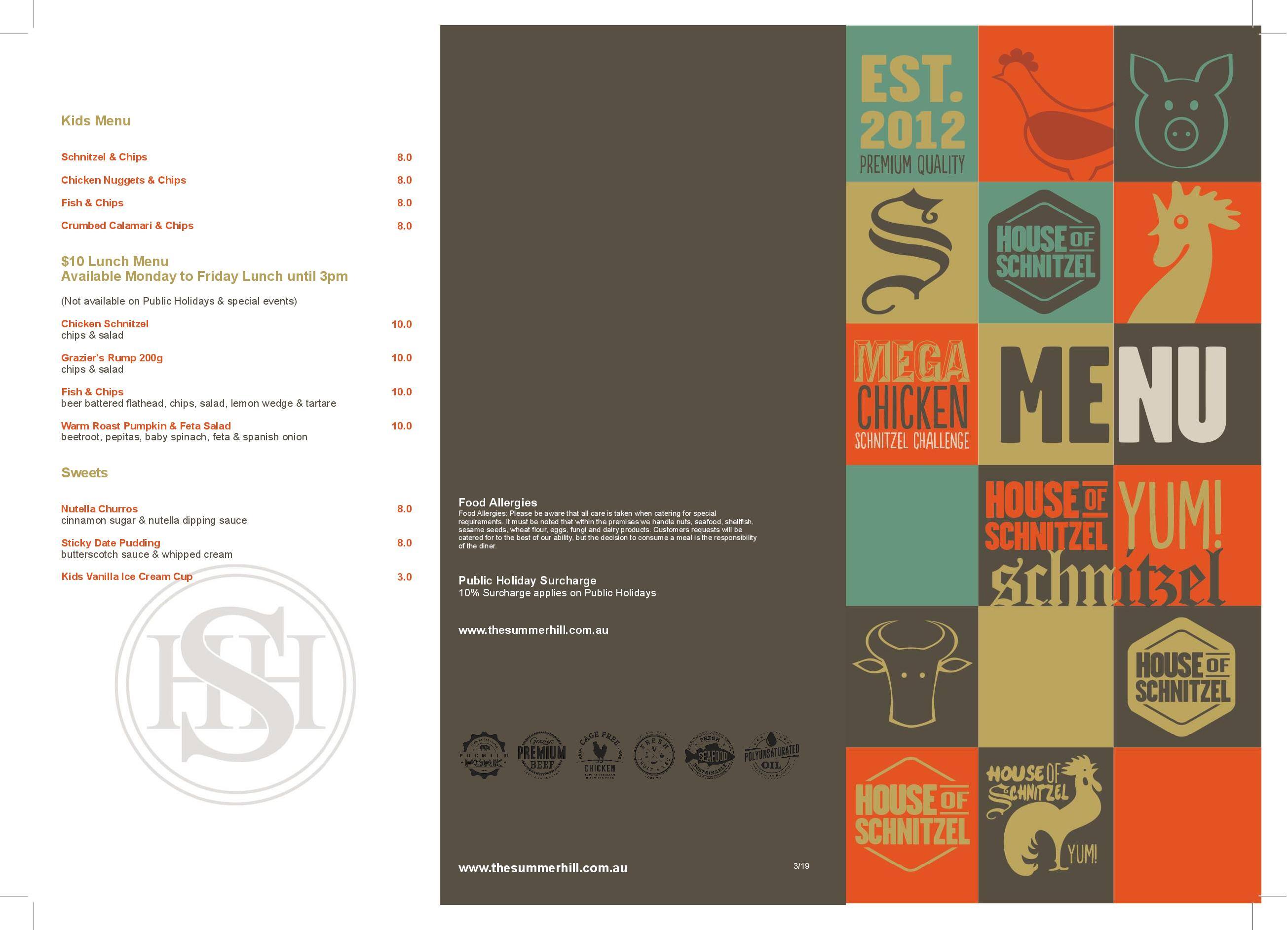 Menu at Summer Hill Hotel pub & bar, Summer Hill