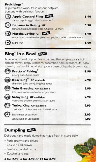 Menu at Bing Boy fast food, Doncaster