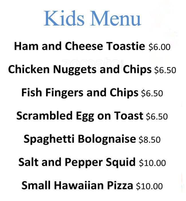 Menu at Costa Vista restaurant, Port Noarlunga South, Adelaide