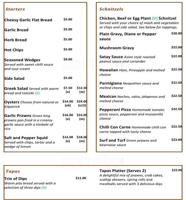 Menu at Costa Vista restaurant, Port Noarlunga South, Adelaide