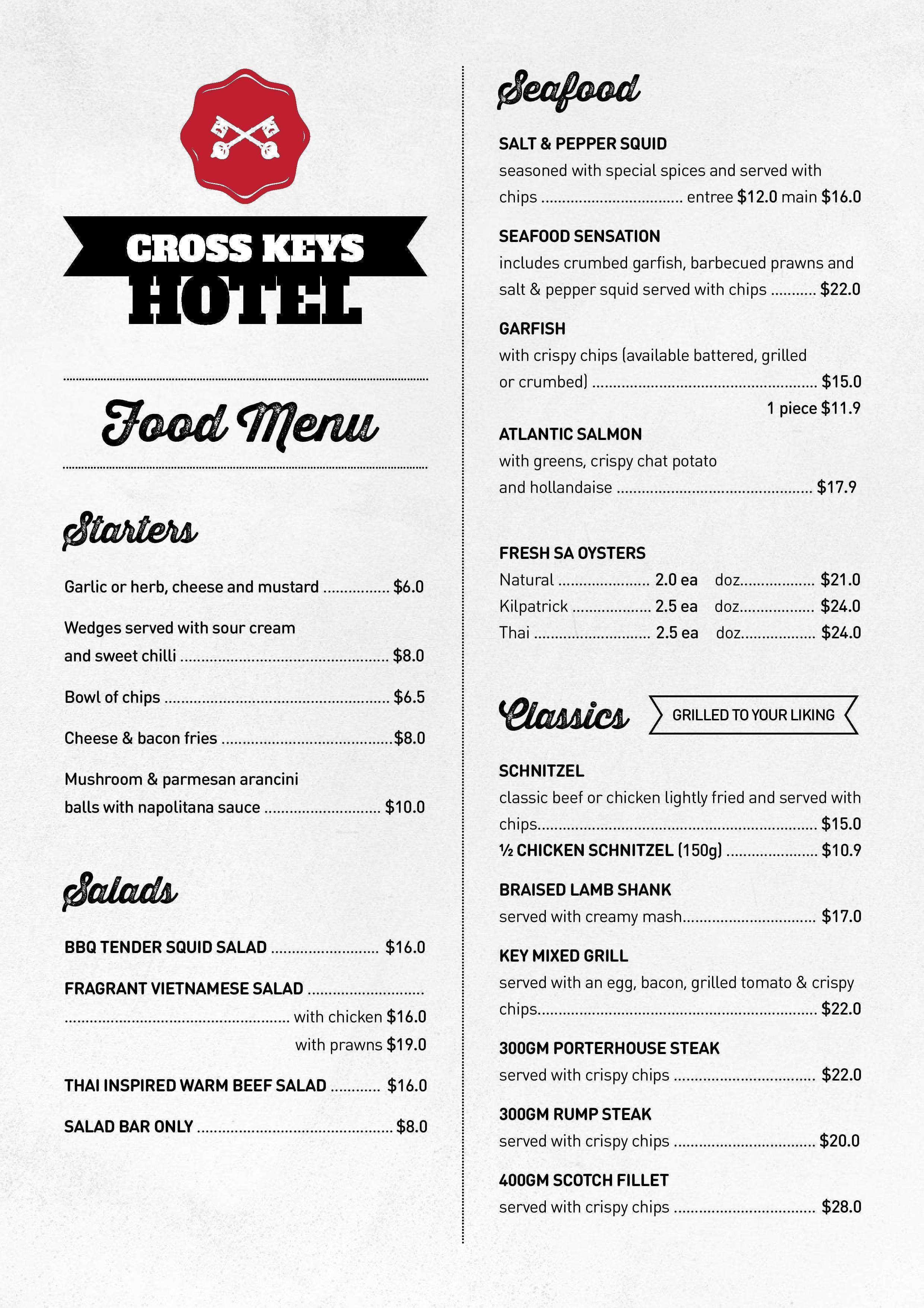 Menu at Cross Keys pub & bar, Cavan