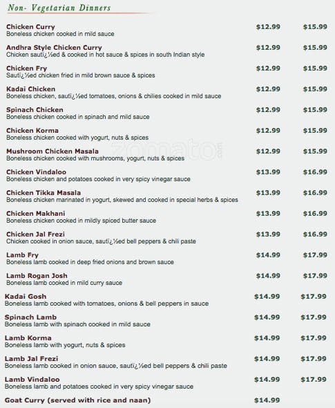 Menu at Our Place restaurant, Irving