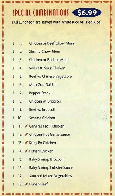 Menu at China Harbor restaurant, Arlington