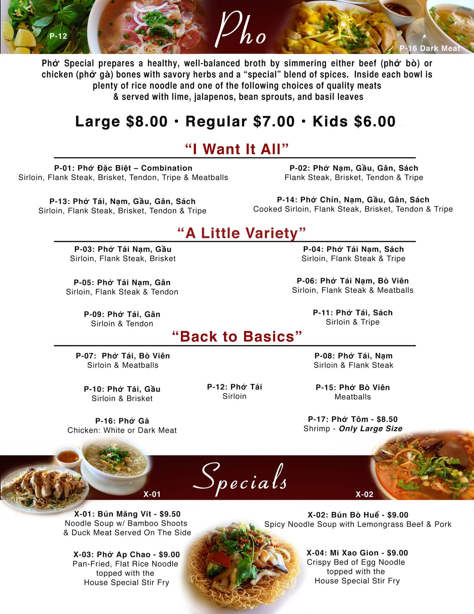 Menu at Pho Special pub & bar, Wichita