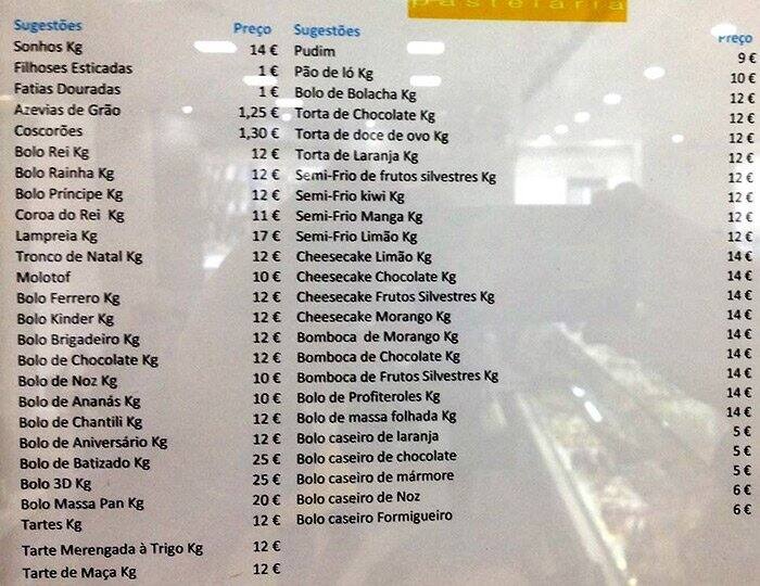 Menu at Trigo D'Aldeia restaurant, Lisbon, R. Almeida e Sousa 23