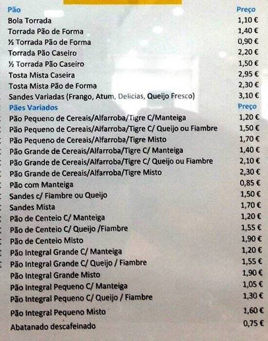 Menu at Trigo D'Aldeia restaurant, Lisbon, R. Almeida e Sousa 23