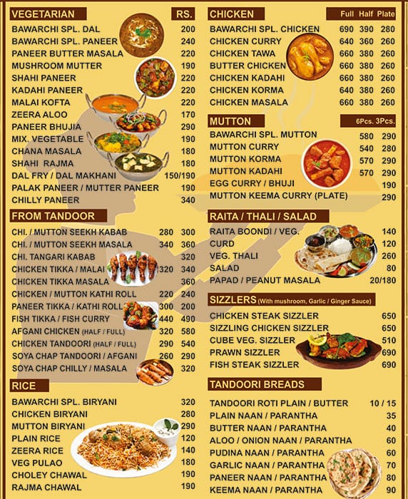 Menu of Bawarchi, Chanakyapuri, New Delhi