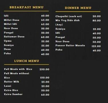 Menu at Vani Shankar's Kitchen, Chennai