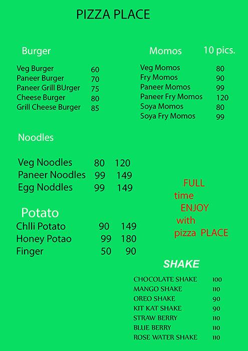 Menu of Pizza Place, Ballabhgarh, Faridabad
