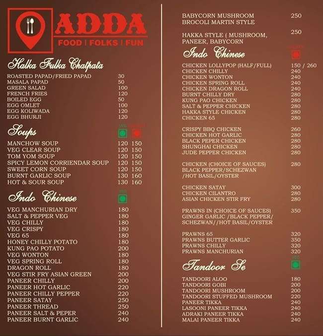 Menu of Adda, Majiwada, Thane West, Thane