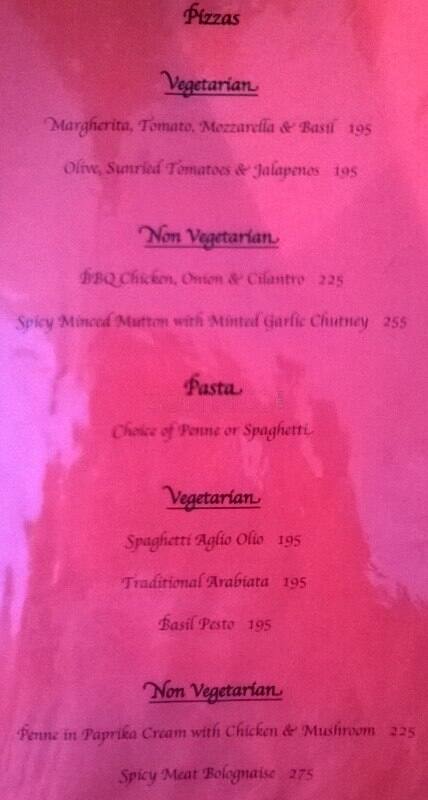 Menu at Camellia, Kolkata