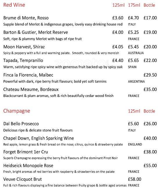 Menu at Barley Mow, London, 104 Horseferry Road