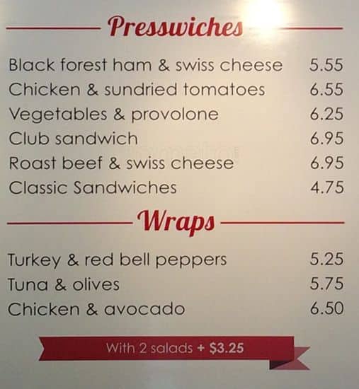 Menu at Presse Café, Toronto, 875 Bay St.