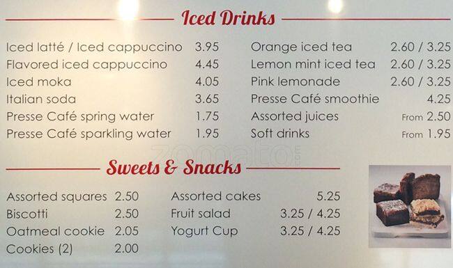 Menu at Presse Café, Toronto, 875 Bay St.