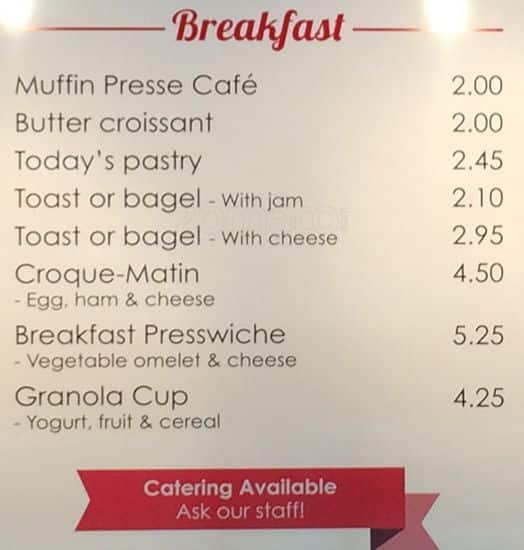 Menu at Presse Café, Toronto, 875 Bay St.