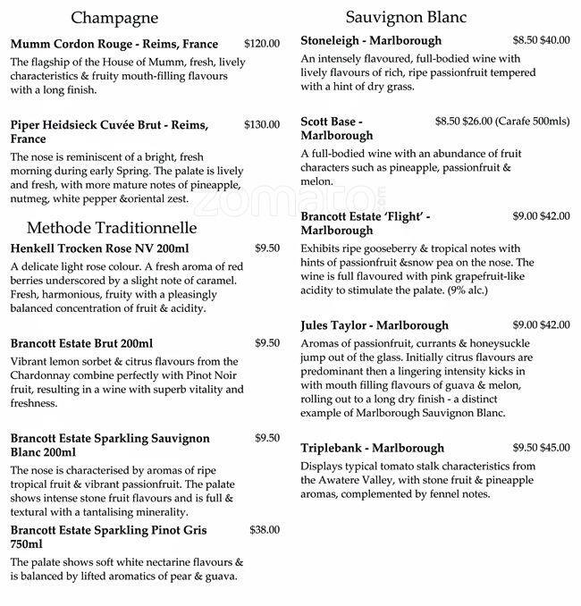 Menu at Pegasus Arms pub & bar, Christchurch