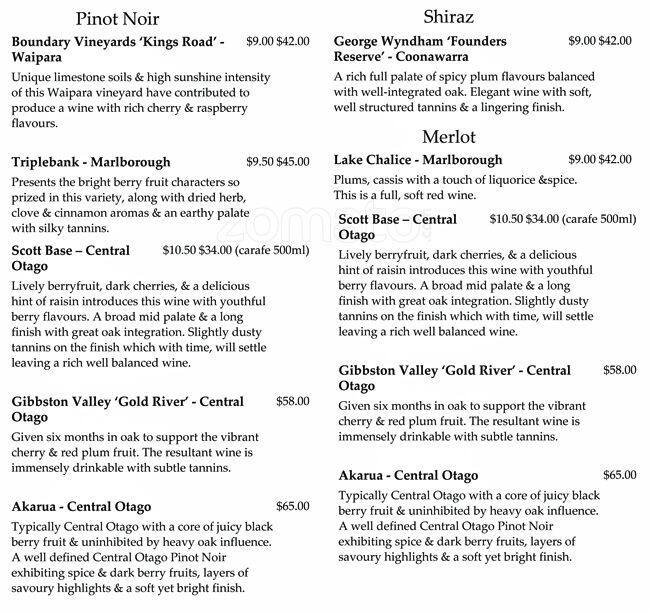 Menu at Pegasus Arms pub & bar, Christchurch