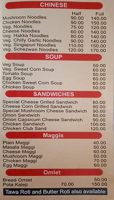 Menu of Tehal Singh's Dhaba, Sector 22, Chandigarh