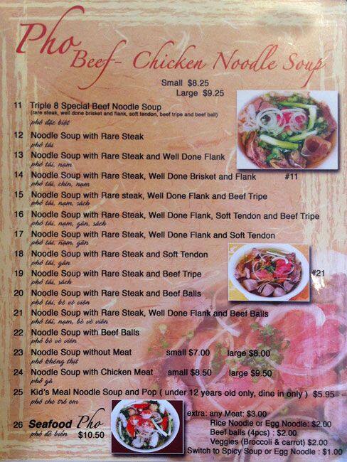Menu at Pho Triple 8 restaurant, Surrey