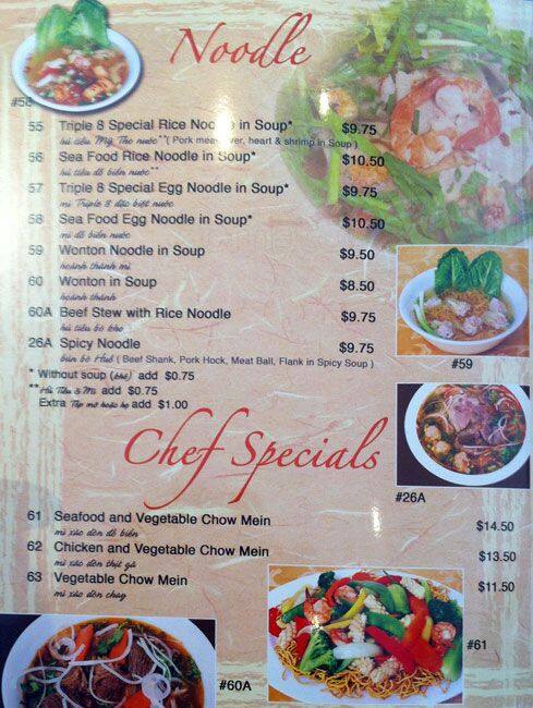 Menu at Pho Triple 8 restaurant, Surrey