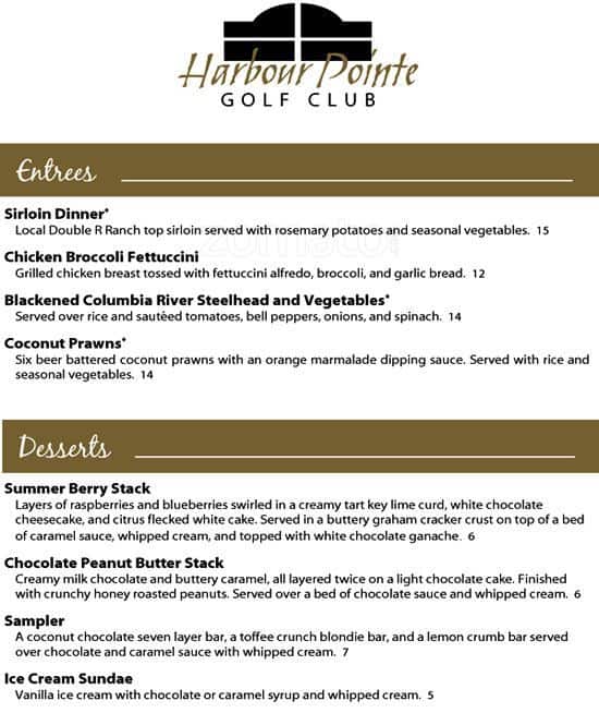 Menu at The Pointe Restaurant & Lounge, Mukilteo