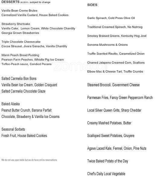 Menu at Kevin Rathbun Steak restaurant, Atlanta, 154 Krog St NE STE 200