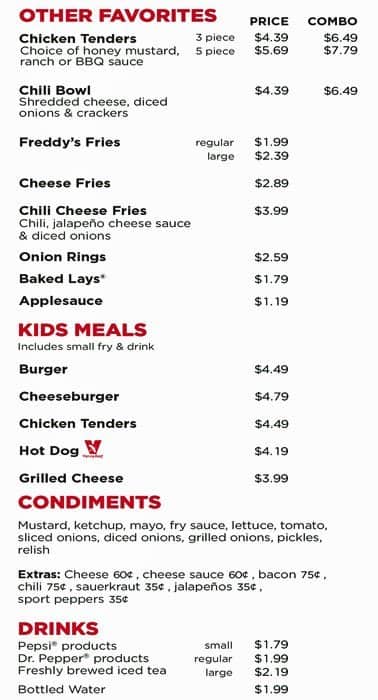 Menu at Freddy's Frozen Custard & Steakburgers restaurant, Round Rock