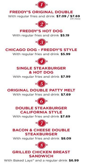 Menu at Freddy's Frozen Custard & Steakburgers restaurant, Round Rock