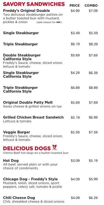 Menu at Freddy's Frozen Custard & Steakburgers restaurant, Round Rock