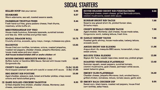 Menu at Union Social Eatery BBQ, Toronto, Yonge St