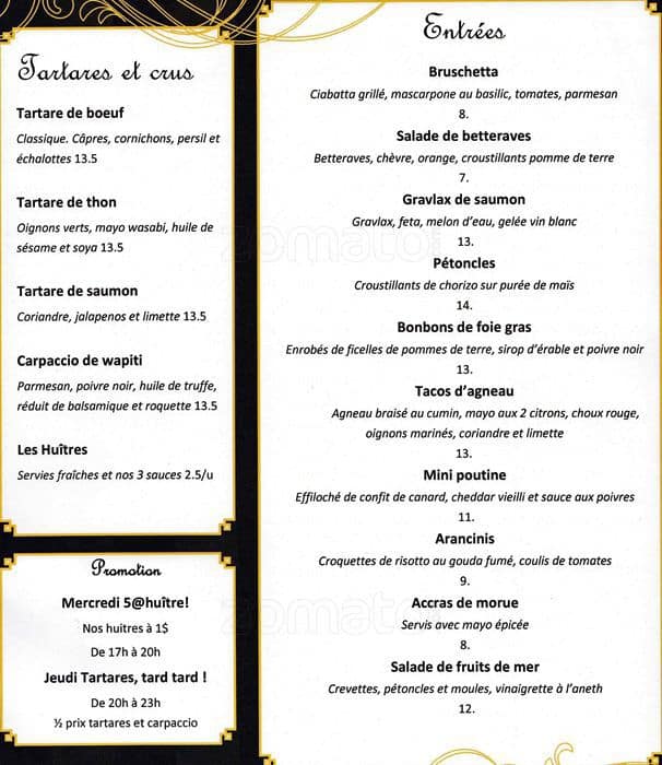 Menu at Le Cellier restaurant, Gatineau