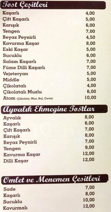 Menu at Middle Restaurant & Cafe, Istanbul
