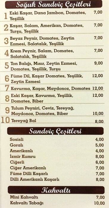 Menu at Middle Restaurant & Cafe, Istanbul