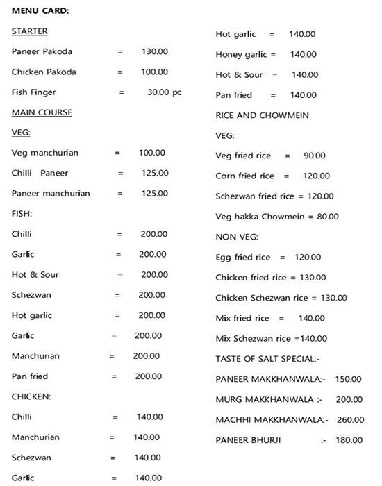 Menu of Taste Of Salt, Tollygunge, Kolkata