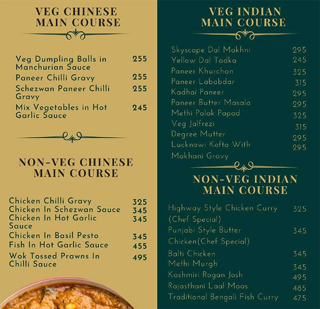 Menu at Skyscape Bar & Lounge, Ranchi