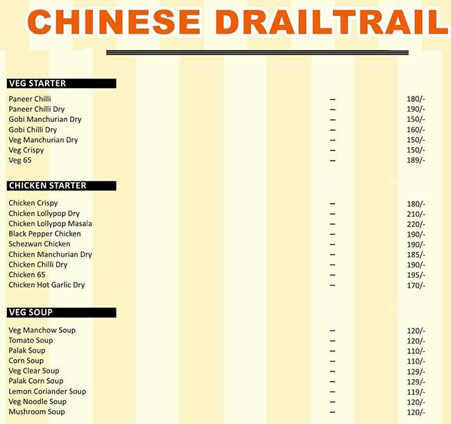 Menu of Chinese Drailtrail, Pashan, Pune