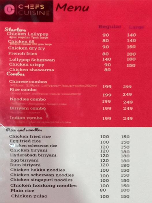 Menu of Chefs Kitchen, Aquem, Goa