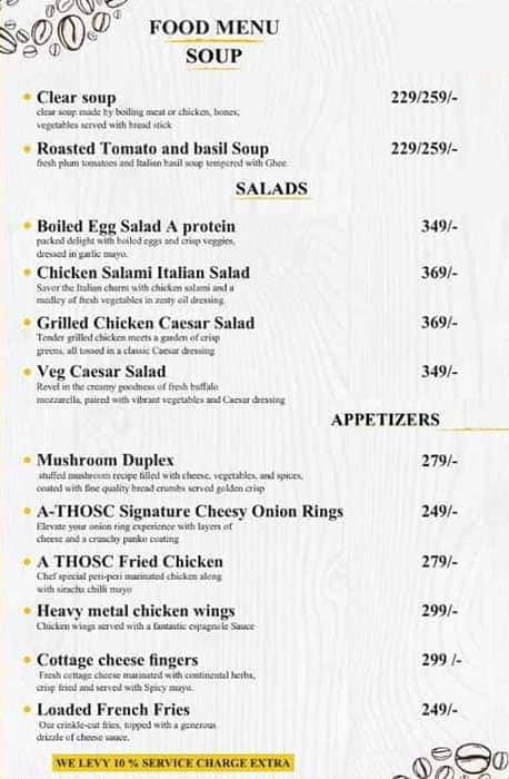 Menu of A-Thosc, Chaukhandi, Noida