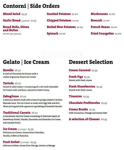 Menu at The Piccadilly restaurant, London