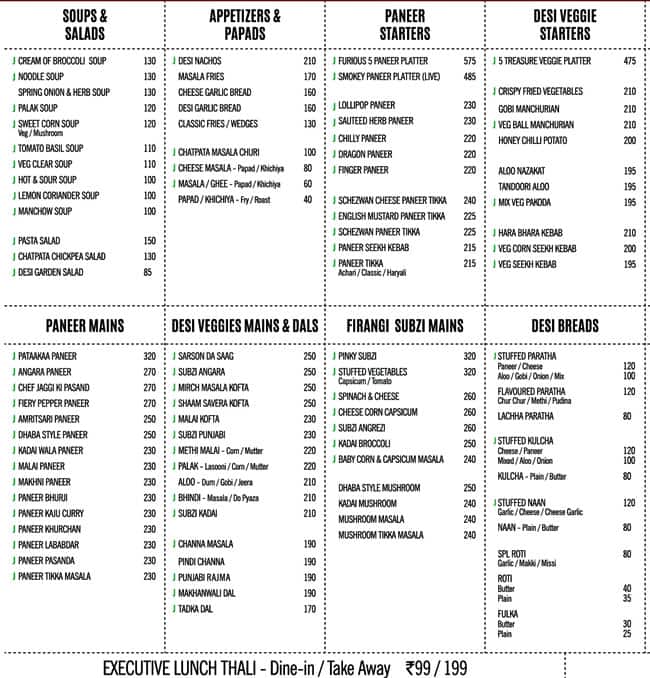 Menu of Masaledaar Firangi Tadka, Nungambakkam, Chennai