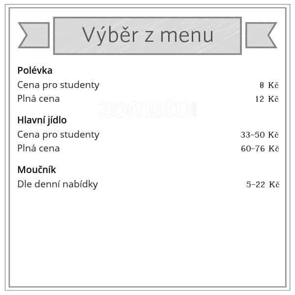 Menu at Menza Student House cafeteria, Prague, Bílá 6