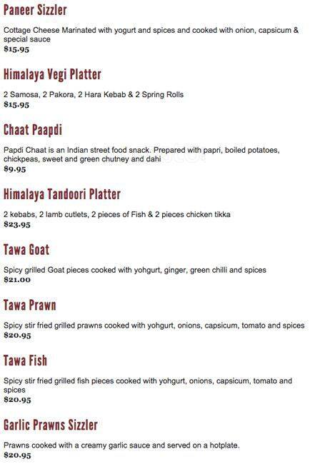 Menu at Himalaya Indian and Pakistani Restaurant, Riverwood