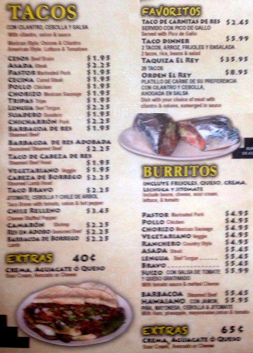Menu at El Rey Del Taco & Burritos restaurant, Chicago, S California Ave